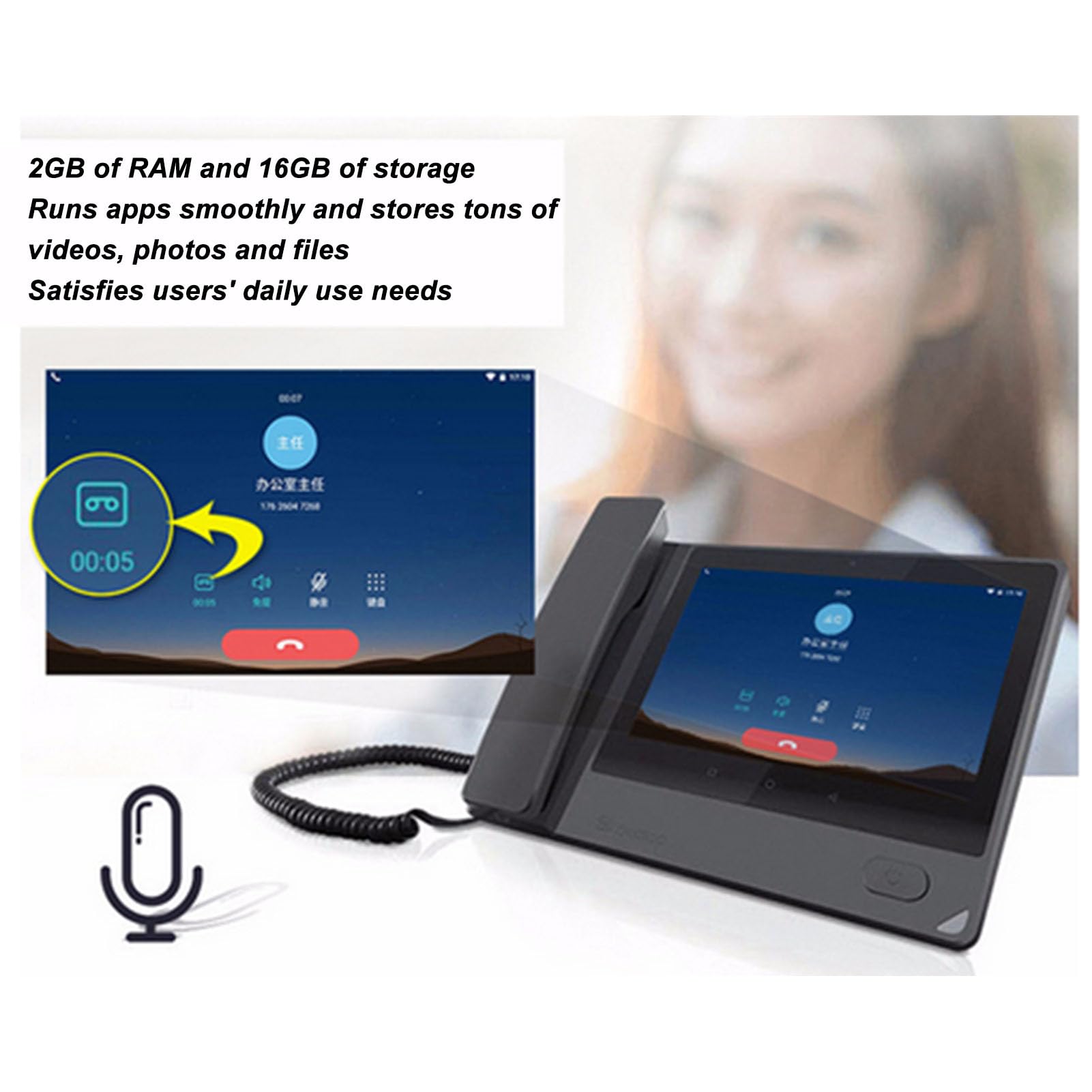 Video Phone for Android, 8 Inch 1280x800 Touch Screen Video Call Telephone, 8MP Camera 2GB+16GB Support WiFi BT Desk Home Elderly Landline Phone with SIM Card Slot