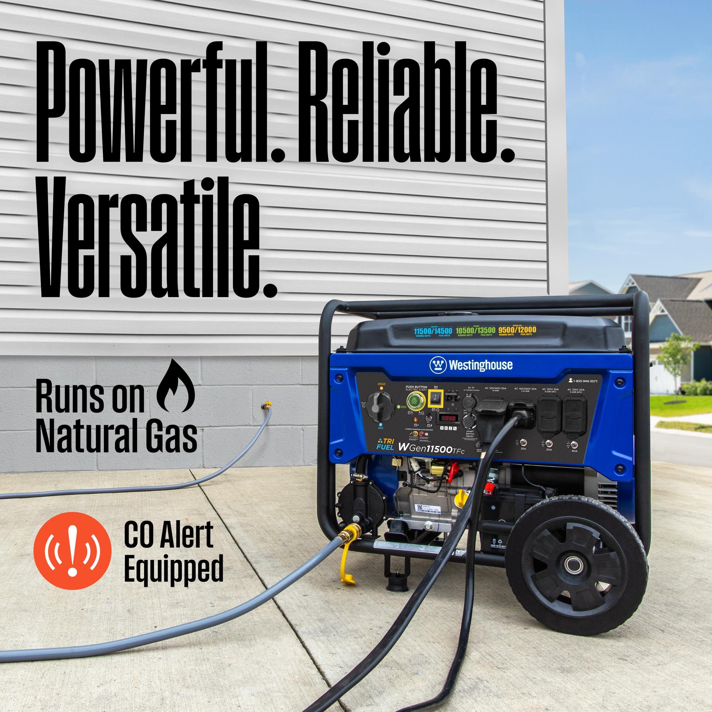 Westinghouse Outdoor Power Equipment 14500 Peak Watt Tri-Fuel Home Backup Portable Generator, Remote Electric Start, Transfer Switch Ready, Gas, Propane, and Natural Gas Powered