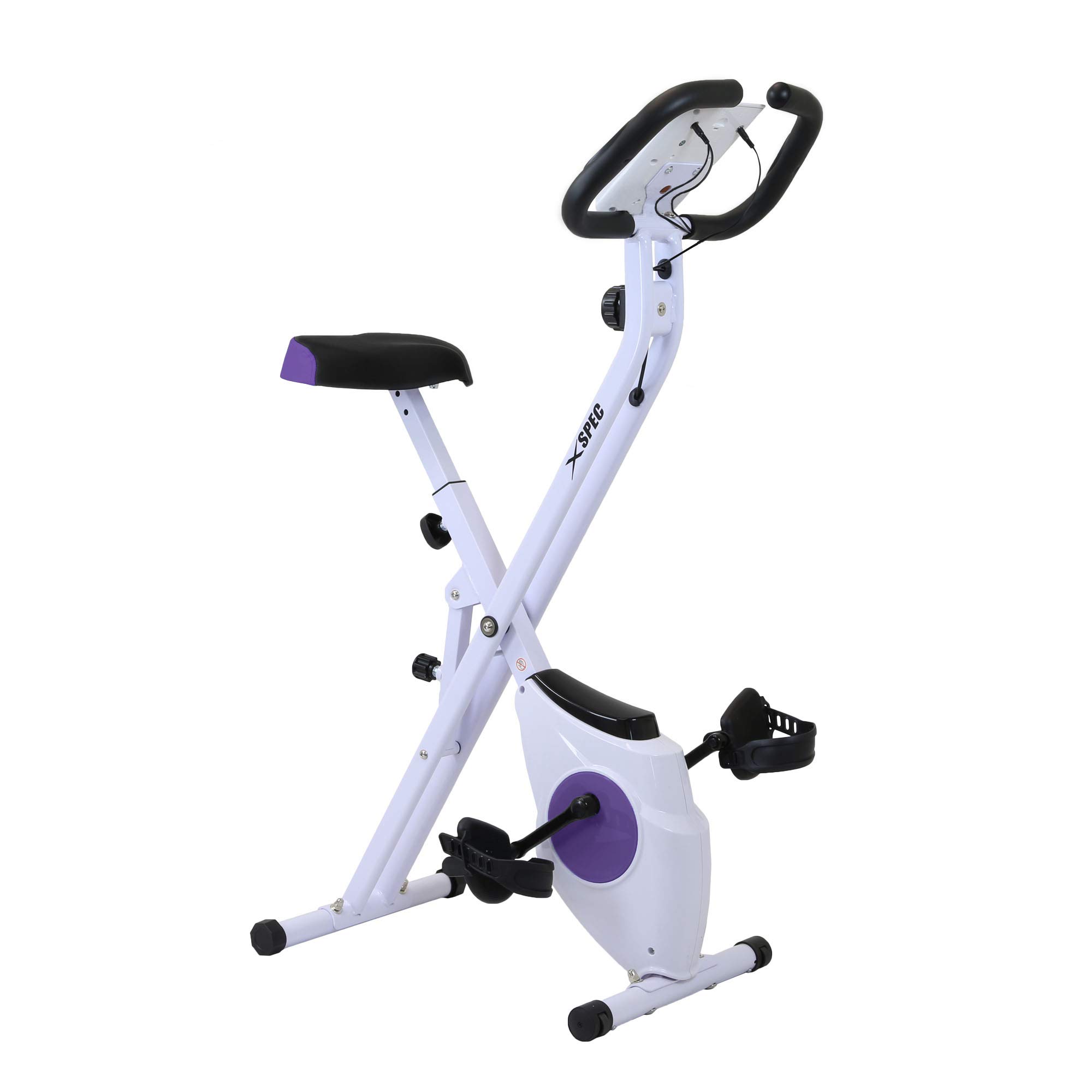 Xspec Foldable Stationary Upright Exercise Folding Workout Indoor Cycling Bike, Purple