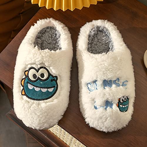 Winter Plush Slippers Winter Warm House Shoes with Memory Foam and Indoor Outdoor,Unisex White