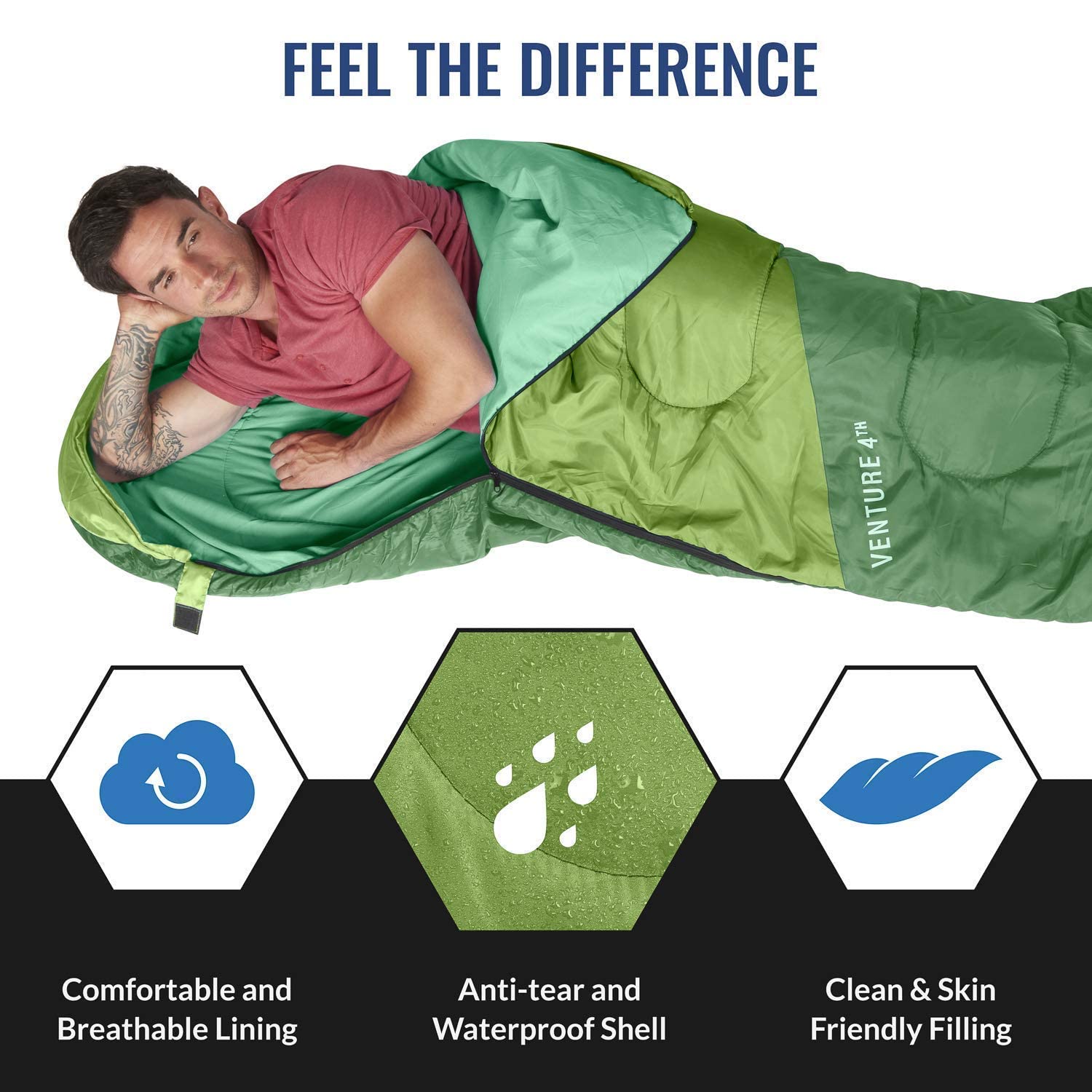 VENTURE 4TH Backpacking Warm Sleeping Bag with Ultralight Sleeping Pad for Adults & Kids β Ideal for Hiking, Camping & Outdoor Adventures
