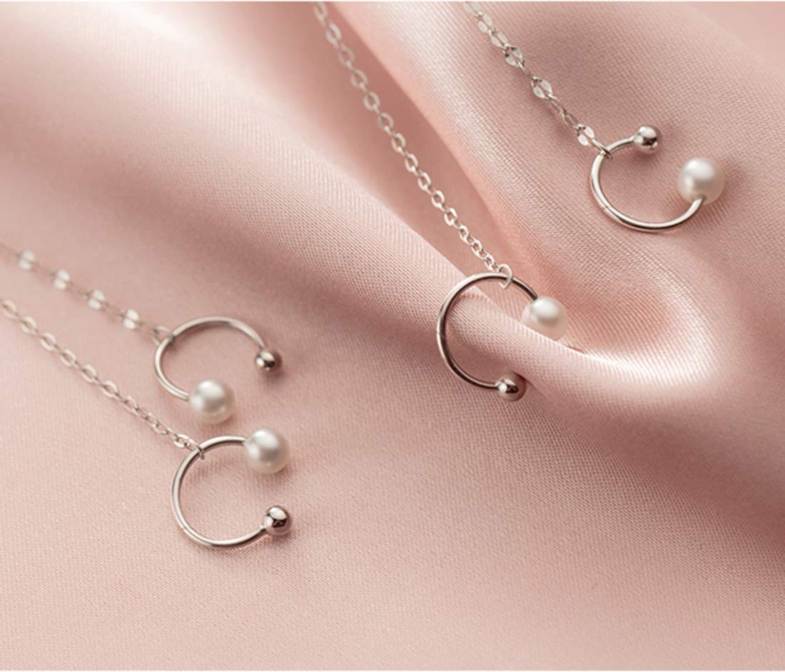 SLUYNZ 925 Sterling Silver Unique Double Cuff Earrings Chain for Women Shell Pearl Studs Earrings Pearl Cartilage Earrings