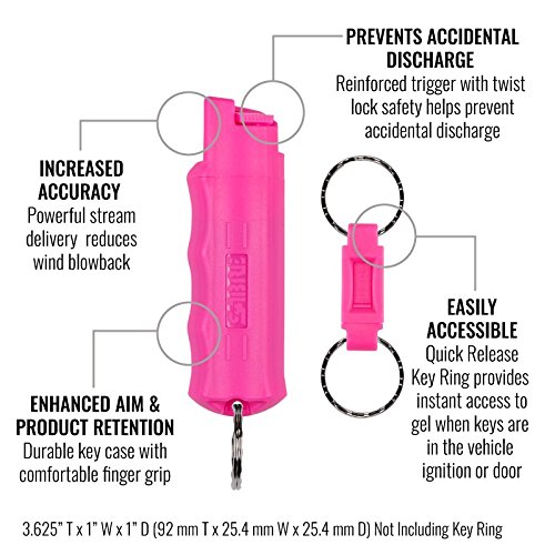 SABRE RED Pepper Spray - Police Strength - with Durable Key Case, Finger Grip, Quick Release Key Ring, 25 Bursts (Up to 5x Other Brands), 10-Foot (3M) Range & Booklet of 5 Drink Test Strips