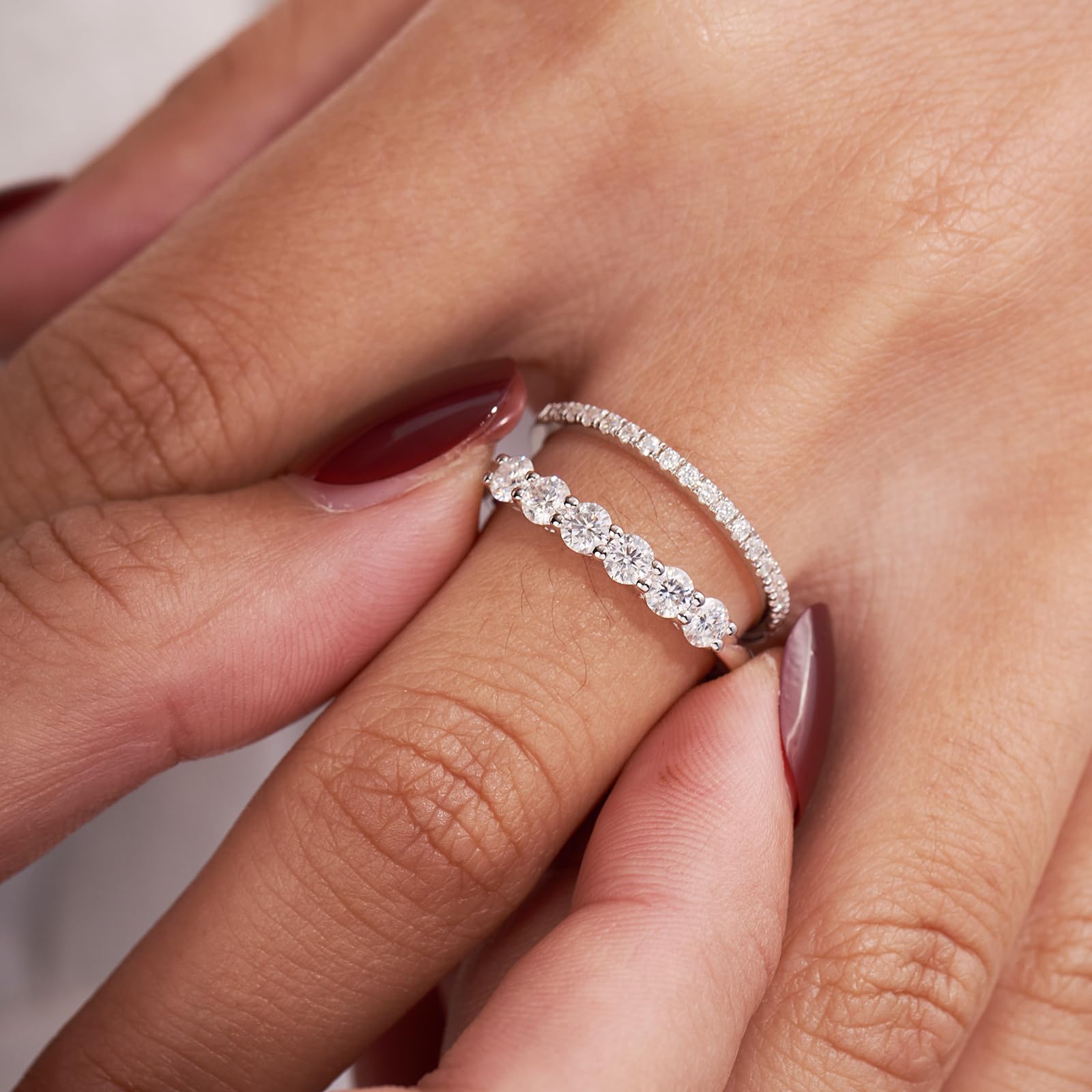 YODEWA Moissanite Wedding Band for Women 6 Real Moissanite Stone 925 Sterling Silver Hypoallergenic 0.6ct DEF Color VVS Lab Created Diamond Anniversary Engagement Bands Ring Size 7