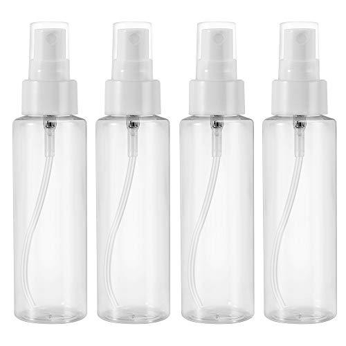 STARSIDE 4 Pack 100 ML Clear Plastic Spray Bottles with Fine Mist Sprayer.Refillable & Reusable Bottles for Essential Oils,Perfumes,Cleaning Products,Aromatherapy.6 Labels as gift.