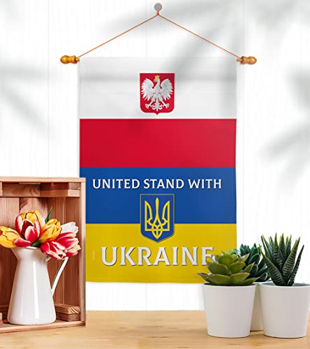 Ukraine Flag Poland Stand with Ukraine House Flag Dowel Set Support Cause Ukrainian Decoration Banner Small Garden Yard Gift Double-Sided, Made in USA