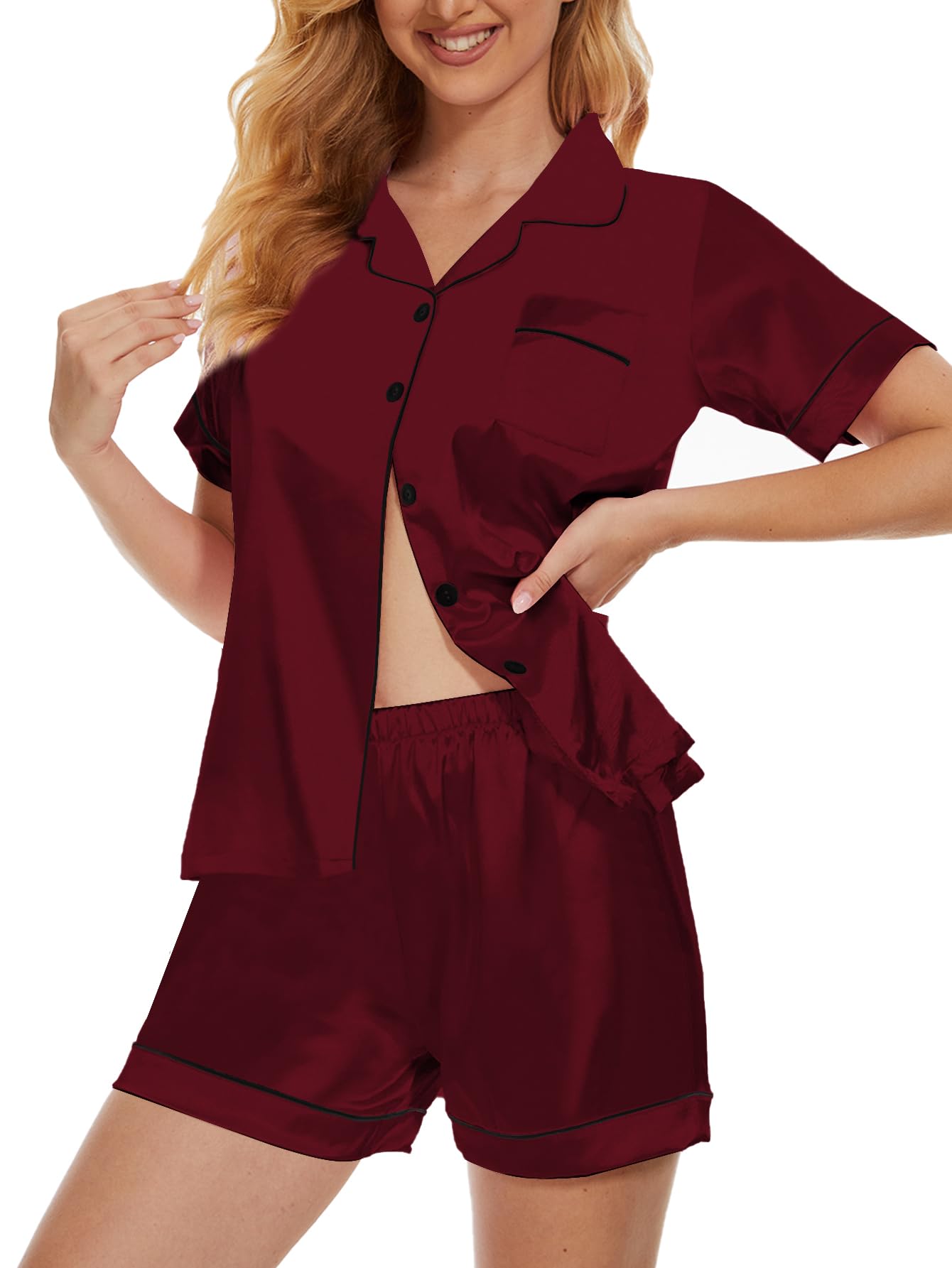VENTELAN Women's Pajama Set Plus Size Super-Soft Short & Long Sleeve Top With Pants Two-piece Pjs Set,M Pink
