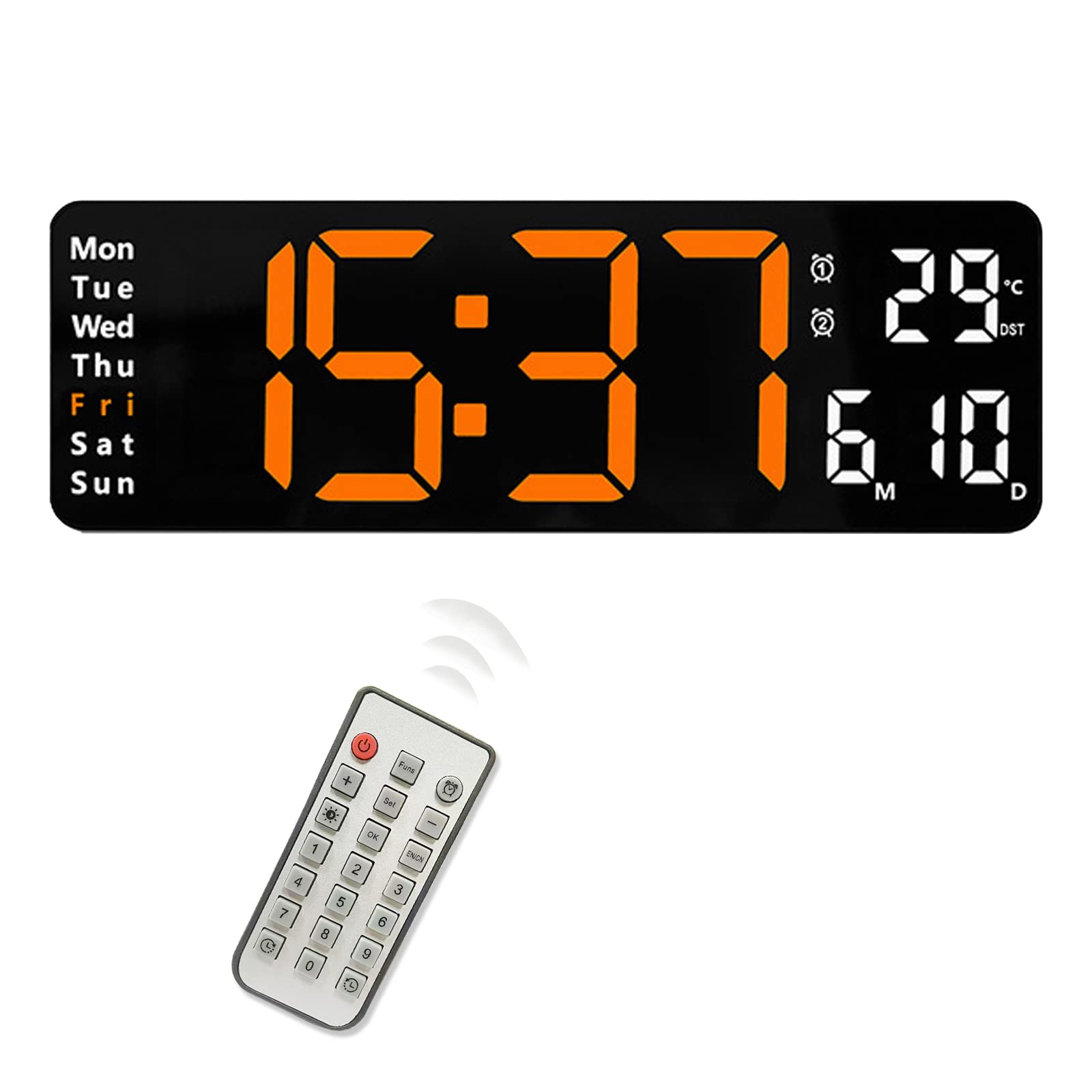 SPLITSKY 12.5 Inch Large Digital Wall Clock, Modern LED Digital Clock with Remote Control,10-Levels Brightness Dimming,Dual Alarm Clock, Date,Week,Temperature, for Bedroom, living Room, Office