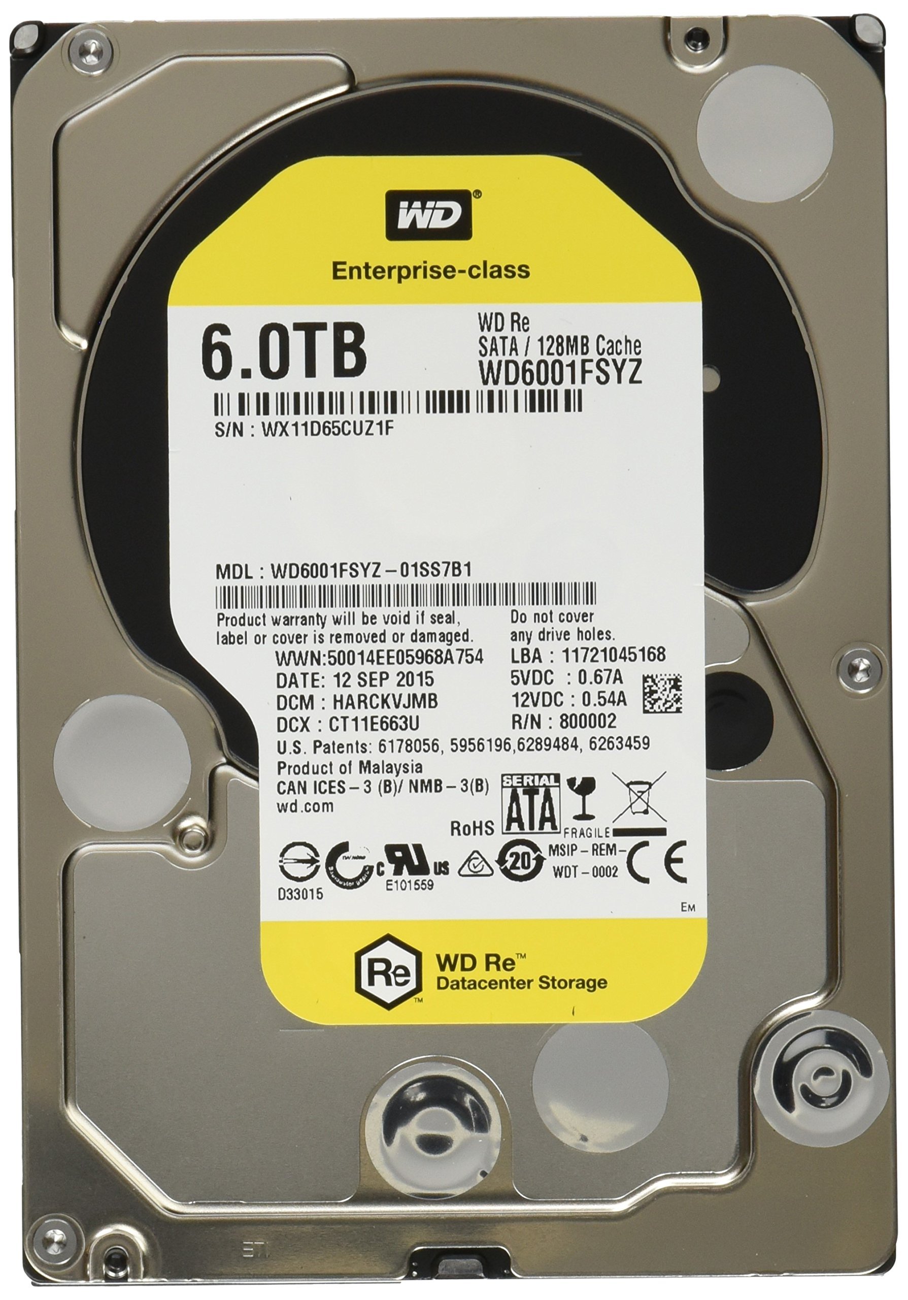WD 6TB 3.5" Re 7200 RPM SATA III 128 MB Cache Bulk/OEM Enterprise Hard Drive (WD6001FSYZ) (Certified Refurbished)