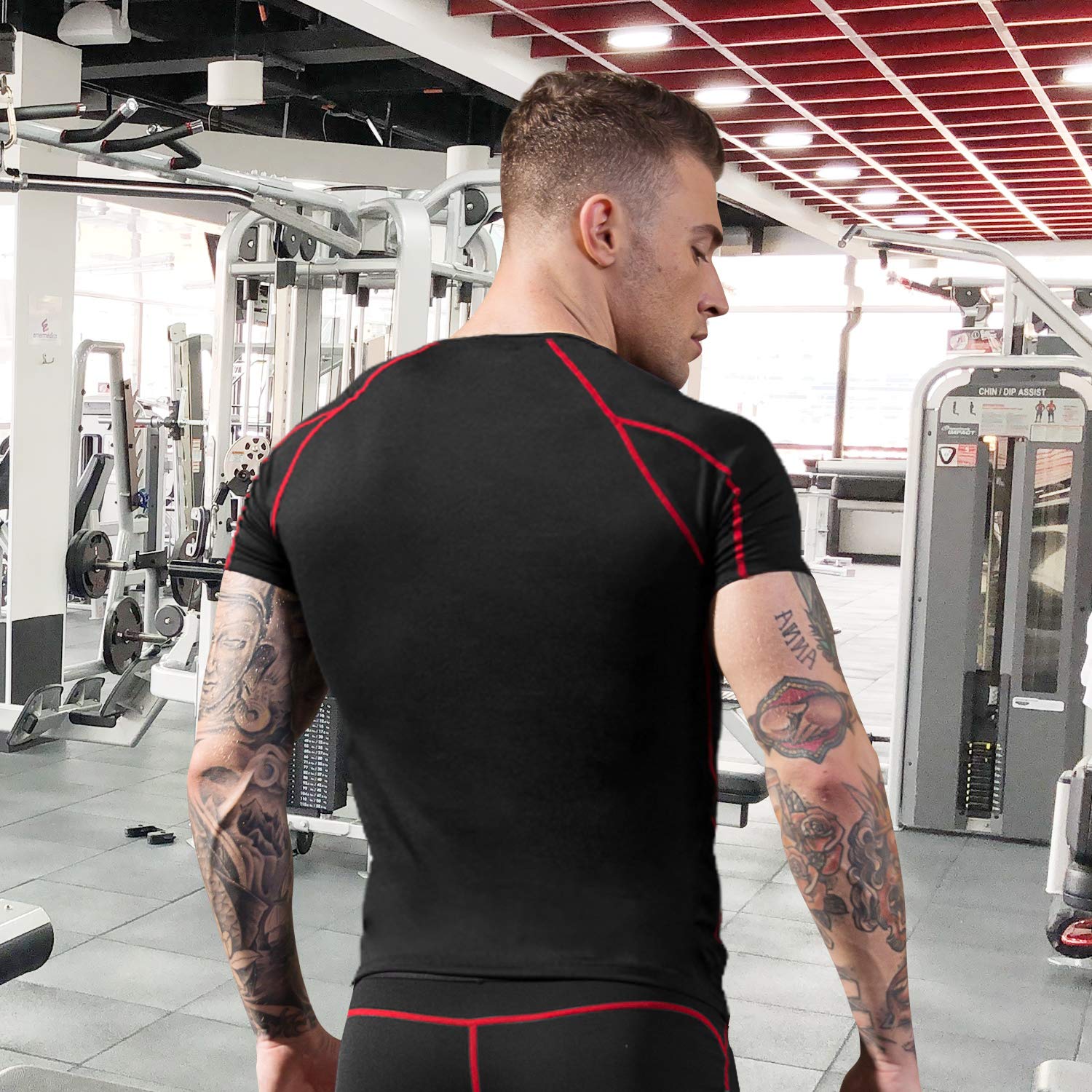 WRAGCFM 3 Pack Men's Compression Athletic Short Sleeve Shirts,Workout Cool Dry Baselayer Sports T-Shirts Running Tops(White+B Red+B Grey, S)