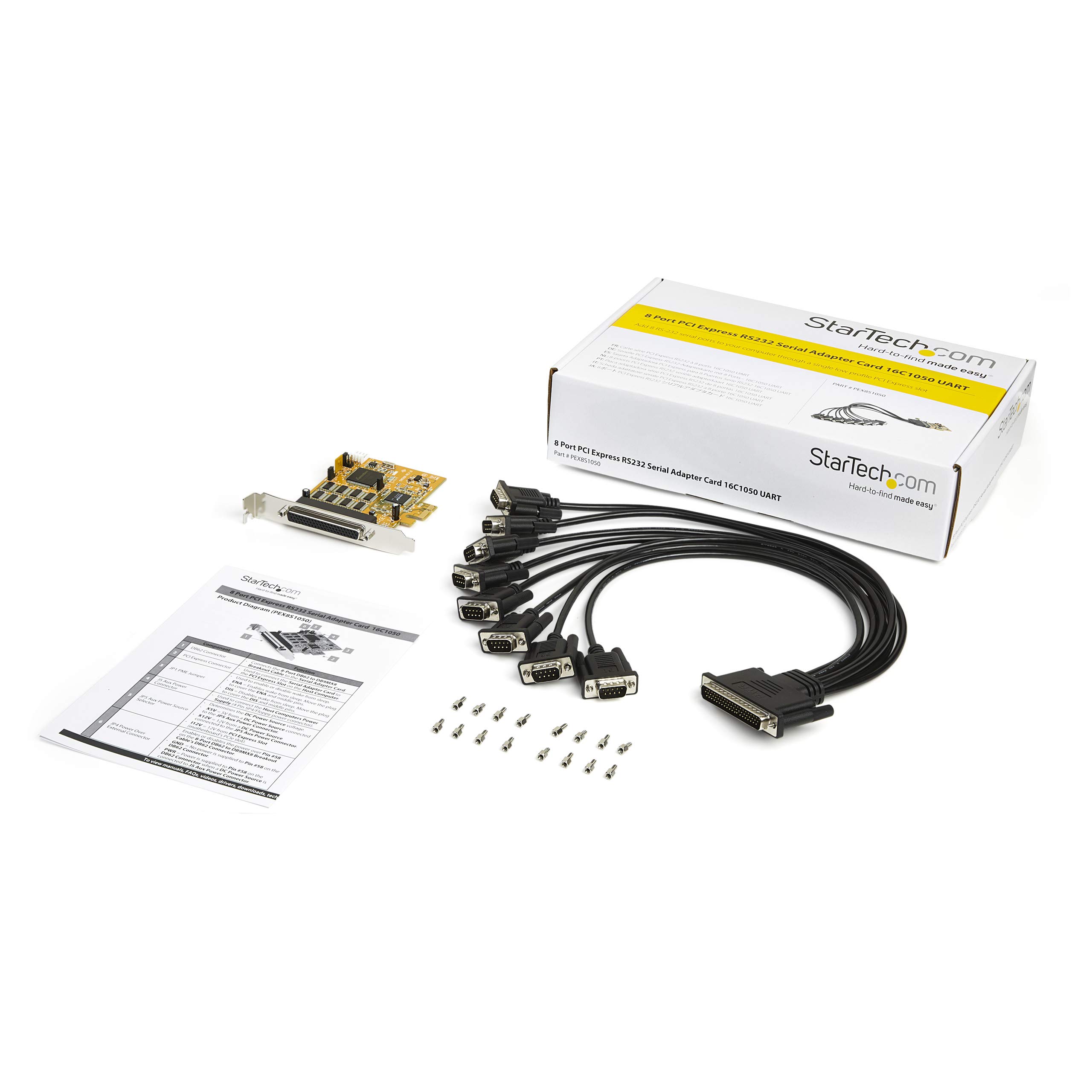 StarTech.com 8-Port PCI Express RS232 Serial Adapter Card - PCIe RS232 Serial Card - 16C1050 UART - Multiport Serial DB9 Controller/Expansion Card - 15kV ESD Protection - Windows & Linux (PEX8S1050)