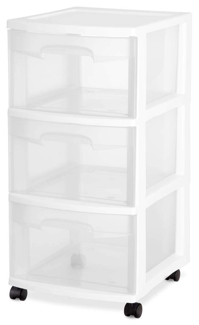 Sterilite 29308002 Home 3 Drawer Wide Wheeled Plastic Storage Container