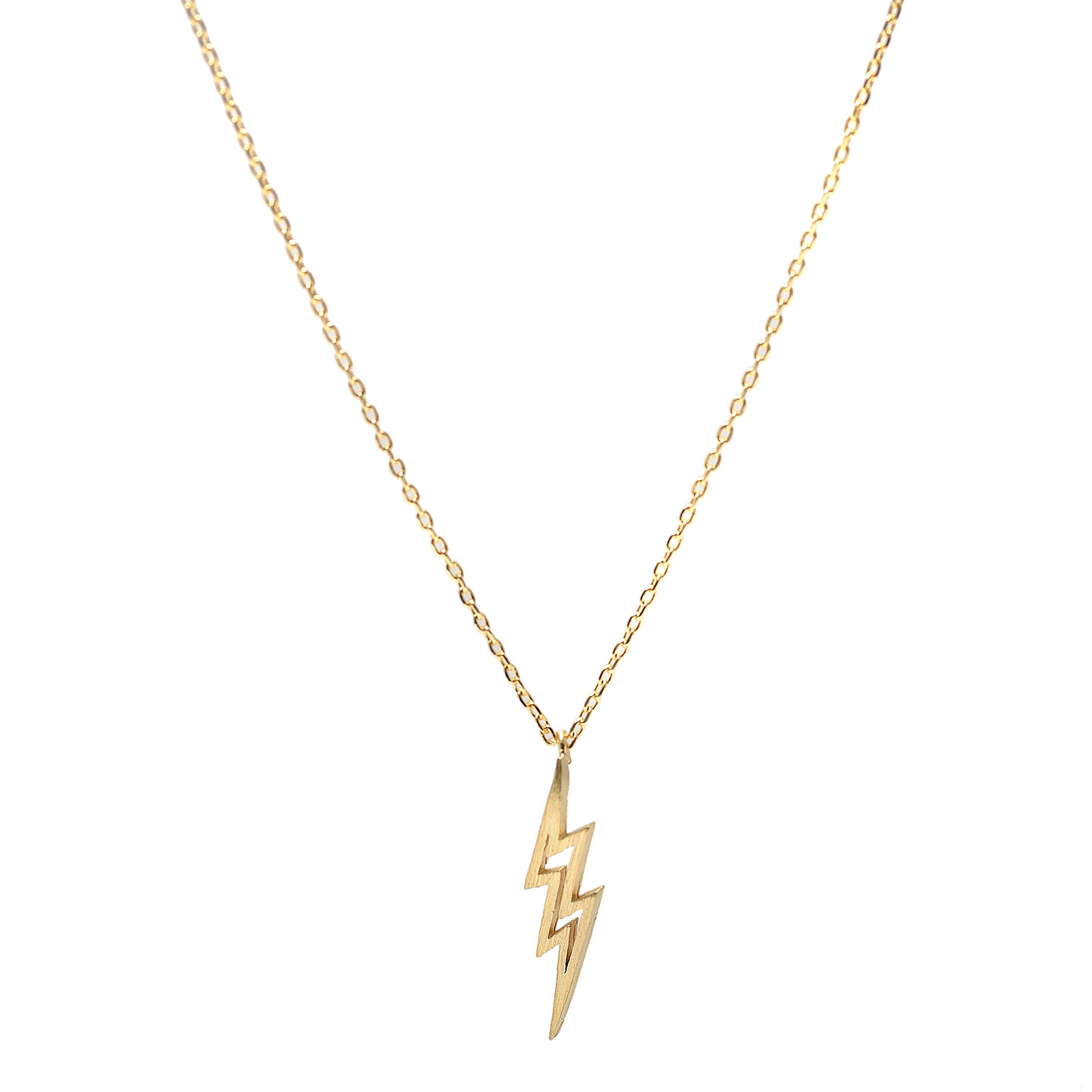 Spinningdaisy Handcrafted Brushed Metal Lightning Bolt Necklace Gold