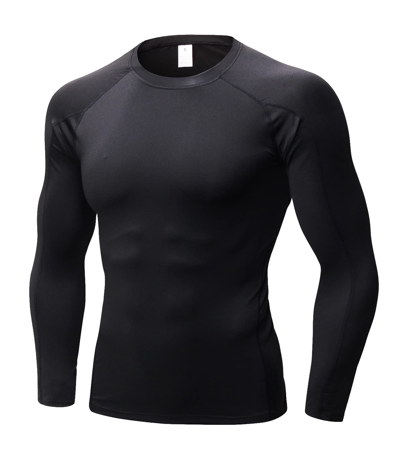 WRAGCFM Men's Long Sleeve Compression Shirts, Athletic Running T-Shirt Cool Dry Workout Base Layer Top(Black,L)