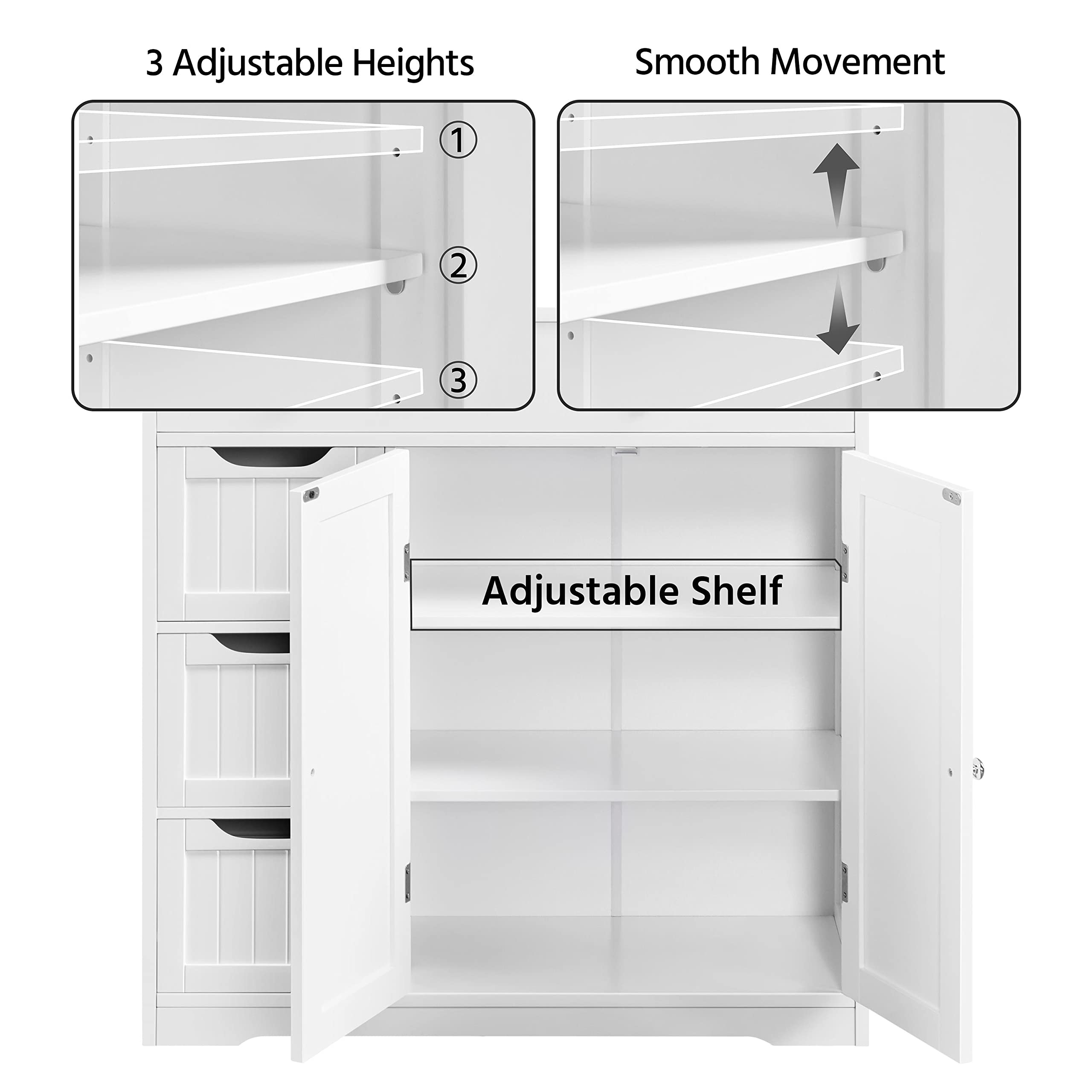 Topeakmart Bathroom Free-Standing Floor Cabinet, Practical Storage Cabinet with 4 Drawers and 2 Doors for Kitchen, Entrance Area, Living Room, Adjustable Shelves, Ample Space White
