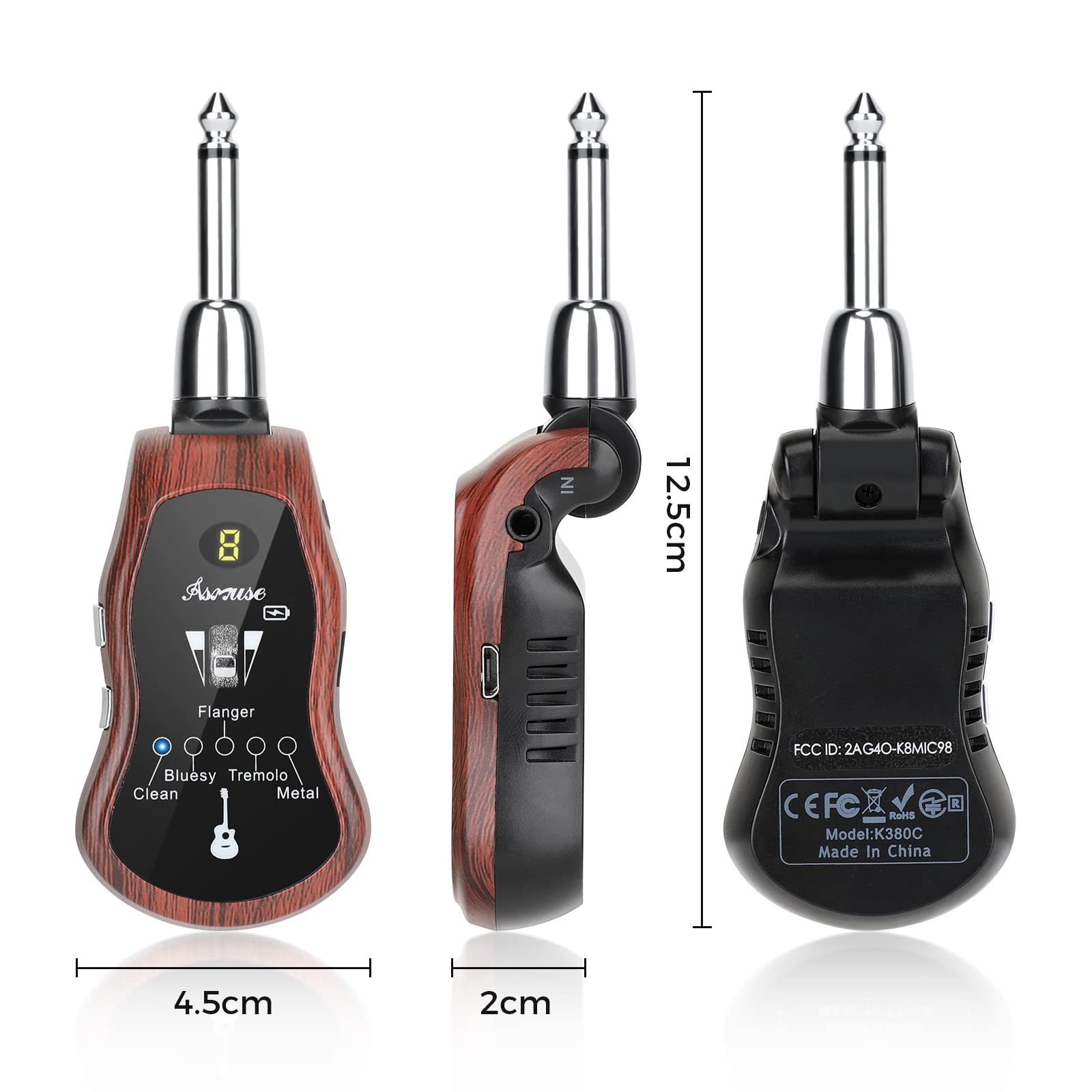Wireless Guitar System Set, Rechargeable UHF Wireless Guitar Transmitter Receiver for Electronic Instrument Guitar Amp Digital Electric Bass Guitar Accessories