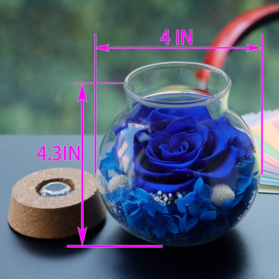 roliys Preserved Real Roses with Colorful Mood Light Wishing Bottle, Eternal Rose,Never Withered Flowers, Table Decor,Christmas Anniversary Valentine's, Blue 4.3inch, 1pcs