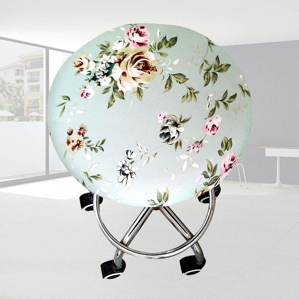 Yooha Round Stool Covers, Four Seasons Soft Elastic Floral Printed Round Chair Seat Slipcover Protector for Home Office Bar (2)