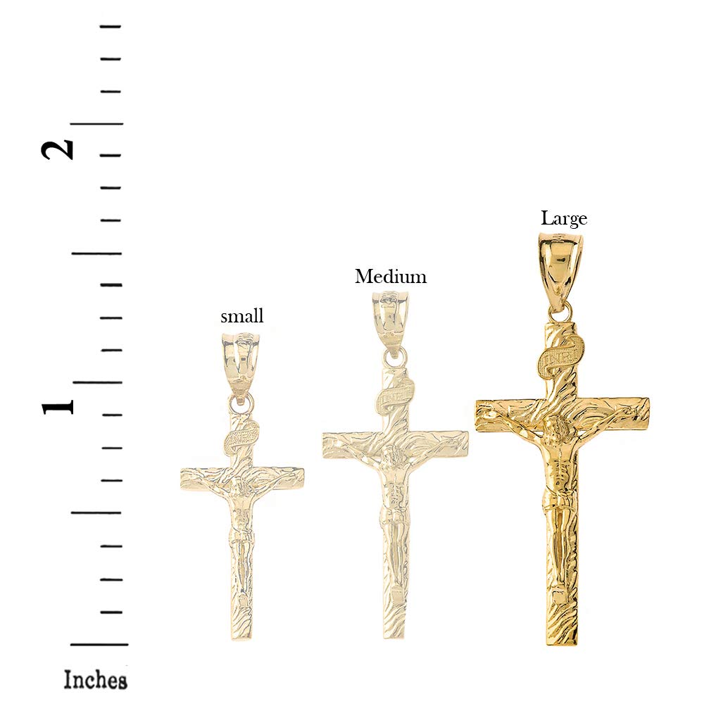 Solid 10k Yellow Gold Wood Textured Crucifix Cross Pendant (1.66")