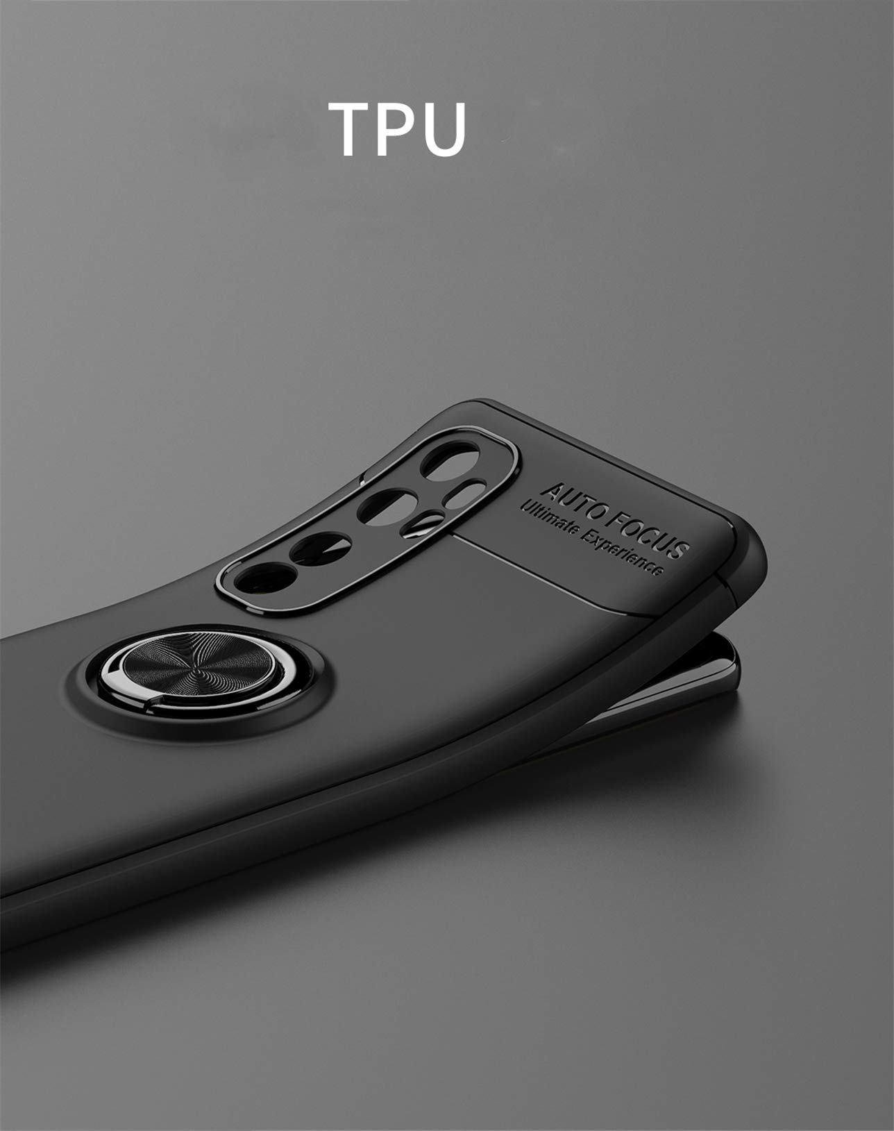 Xiaomi mi Note 10 Lite Case,360° Rotating Ring Kickstand Protective Case,Silicone Soft TPU Shockproof Protection Thin Cover Compatible with[Magnetic Car Mount] for Xiaomi mi Note 10 Lite (Black/black)
