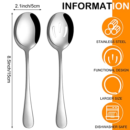 Wilzing 24 Pieces 8.5 Inch Serving Spoons Set Including 12 Serving Spoon and 12 Slotted Spoons Stainless Steel Buffet Serving Utensils for Christmas Kitchen Cooking Banquet, Mirror Polished, Silver