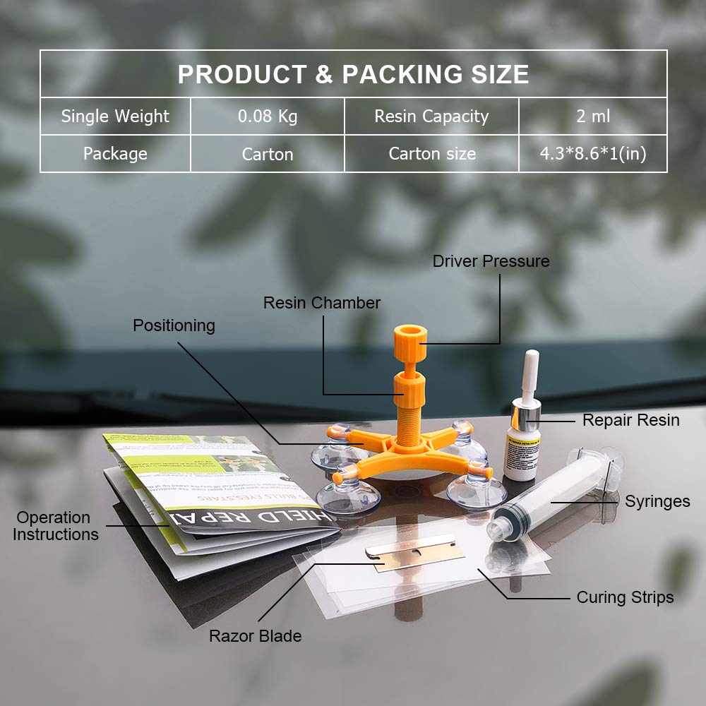YOOHE Car Windshield Repair Kit - Windshield Repair Kit with Pressure Syringes for Fix Windshield Chips, Cracks, Bulls-Eye, Star-Shaped and Half-Moon Cracks