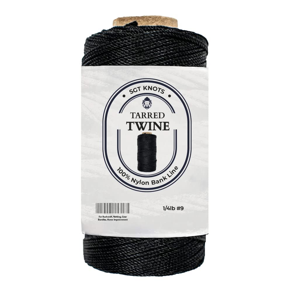 SGT KNOTS Tarred Twine - 100% Nylon Bank Line for Bushcraft, Netting, Gear Bundles, Construction, Lacing Twisted Cord, Weatherproof | #72-1 lb