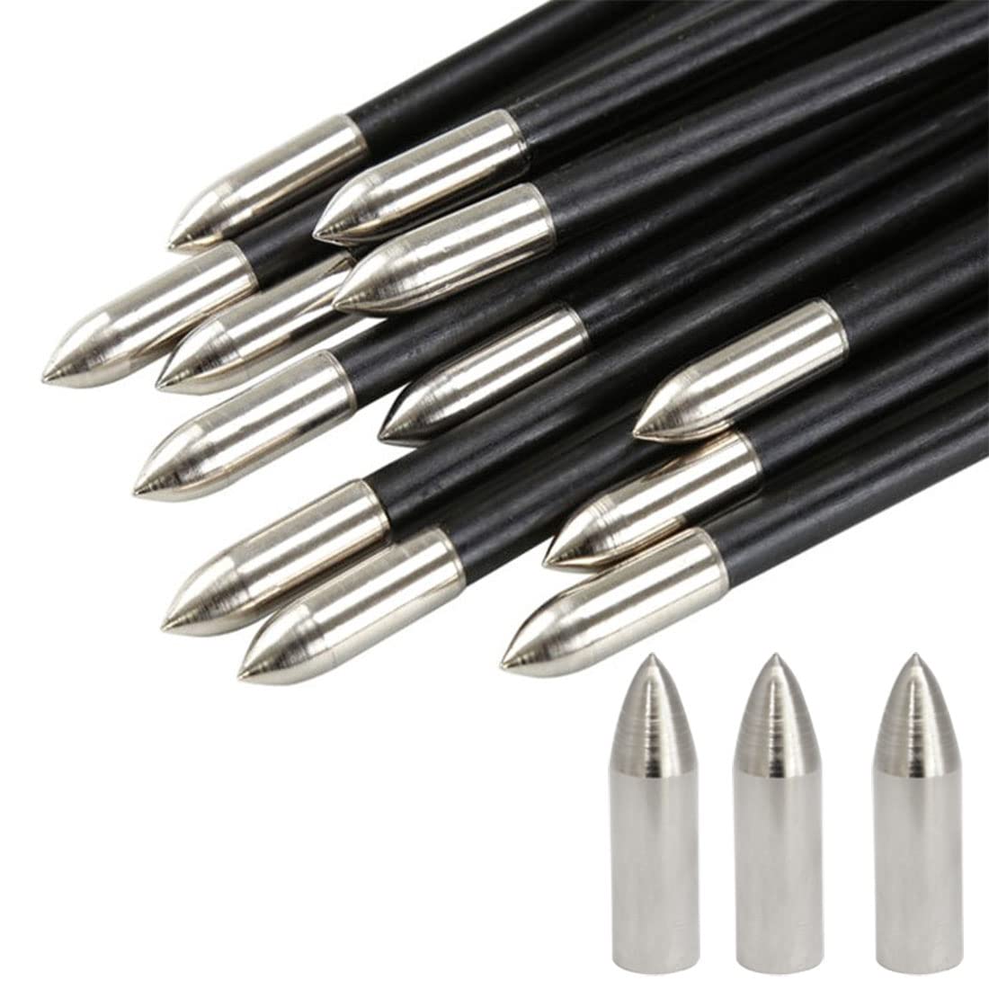 ZYAMY 12pcs Field Tips Target Point Arrowhead Arrow Heads 100 Grain Glue on Target Stainless Steel Arrow Points Wood Arrow Tips for ID 8mm Arrow Archery Accessories, Silver