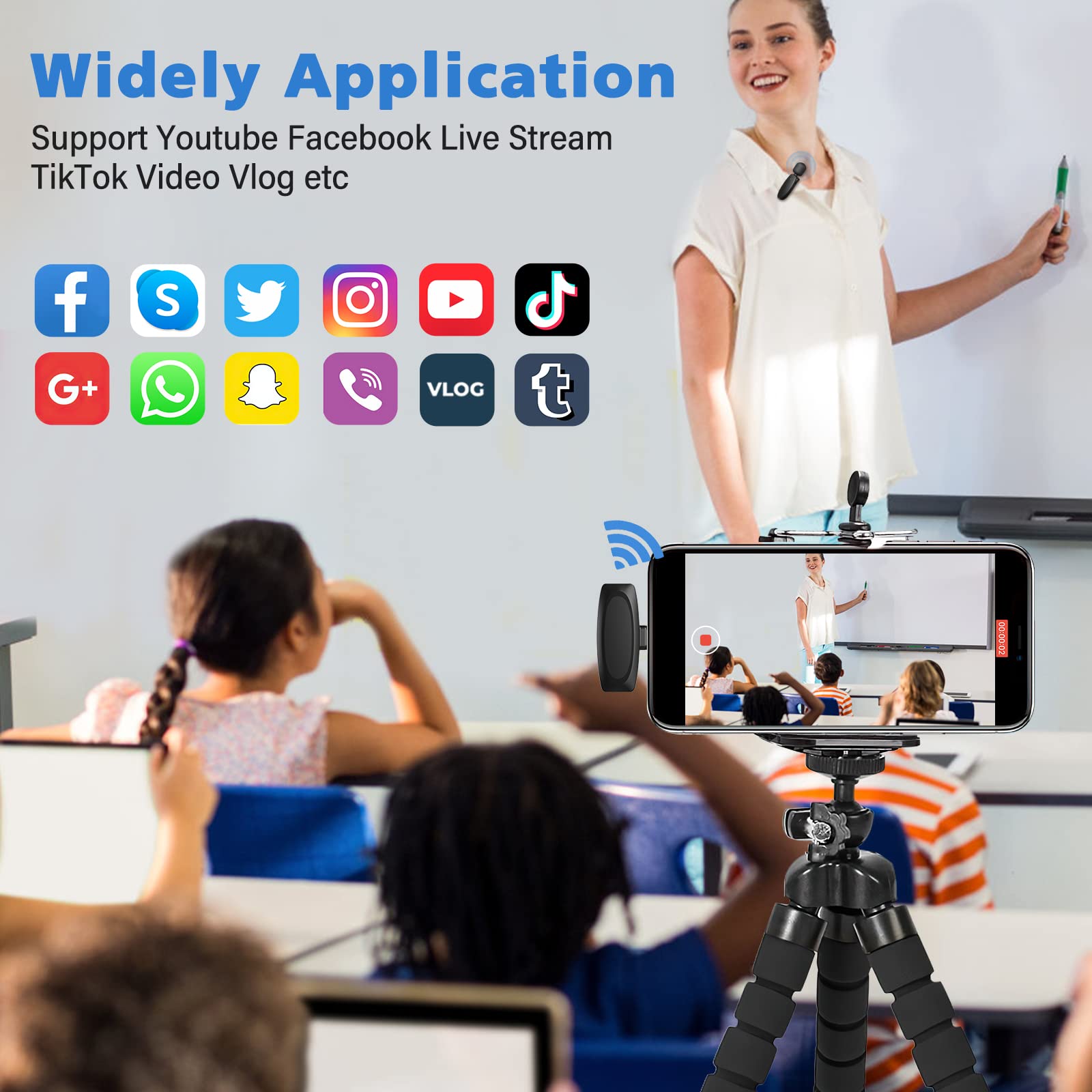 Wireless Lavalier Microphone for iPhone iPad Plug&Play Auto-sync Noise Reduction Lapel Mic Professional Video Recording Clip-on Lav Mic for Live Stream YouTube TikTok Facebook Interview (ONE-MIC)