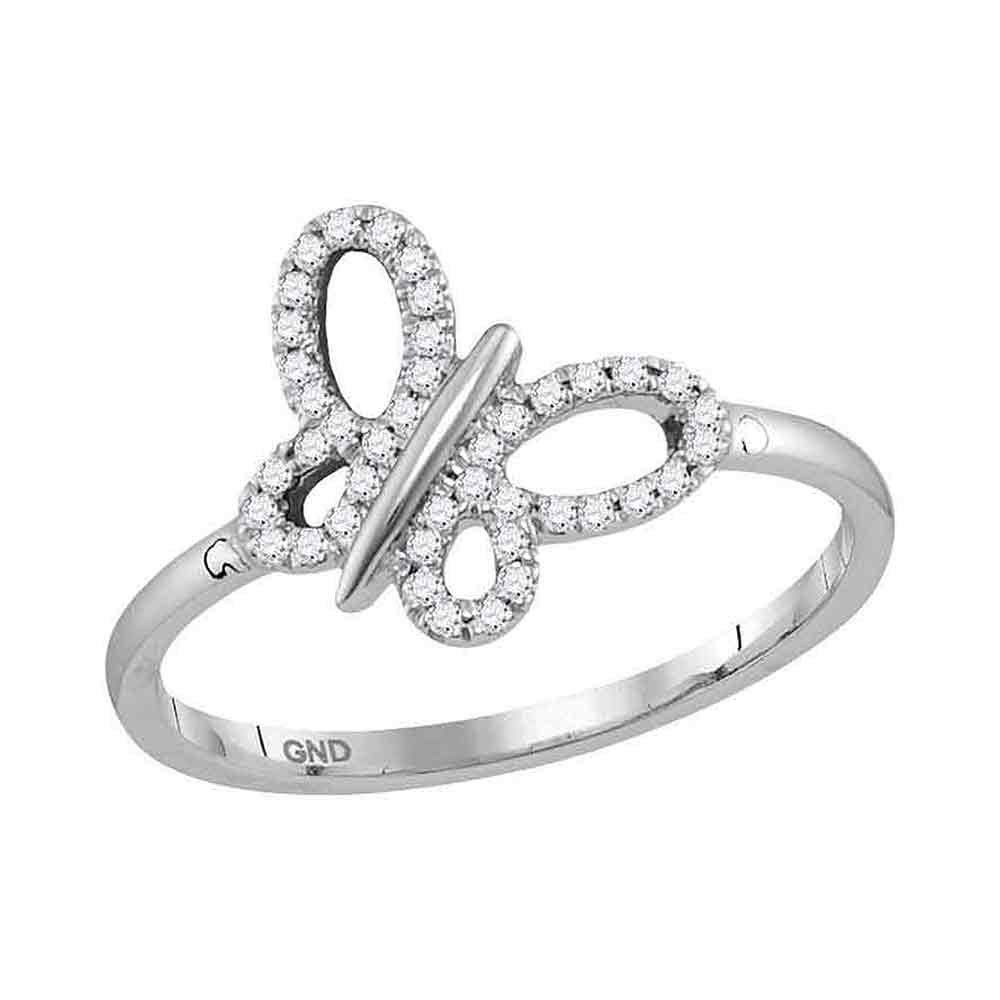 The Diamond Deal 10kt White Gold Womens Round Diamond Butterfly Bug Fashion Ring 1/6 Cttw