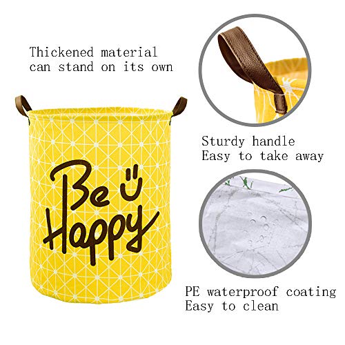 SDAIGC Collapsible Unicorn Laundry Basket, Blondie Canvas Waterproof Round Storage Hamper, Clothes Toys Organizer Basket, Cute Kids Gift Basket (Yellow Happy)