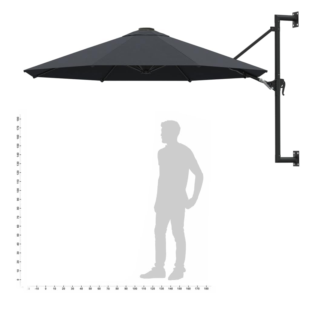 VRAXO Wall-Mounted Parasol with Metal Pole 118.1" Anthracite,Outdoor Umbrellas & Sunshades-22.55lbs