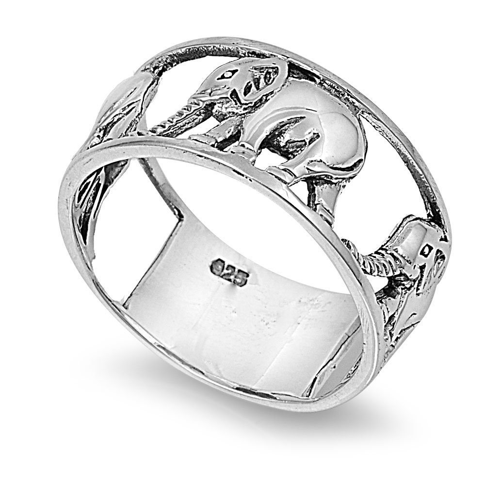 SILVERCLOSEOUT Rhodium Plated Sterling Silver Womens Elephant Ring (Size 5-10) - Size 10