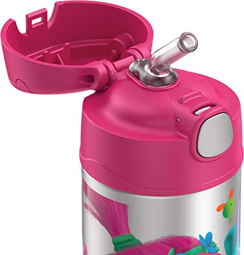 THERMOS FUNTAINER 12 Ounce Stainless Steel Vacuum Insulated Kids Straw Bottle, Trolls