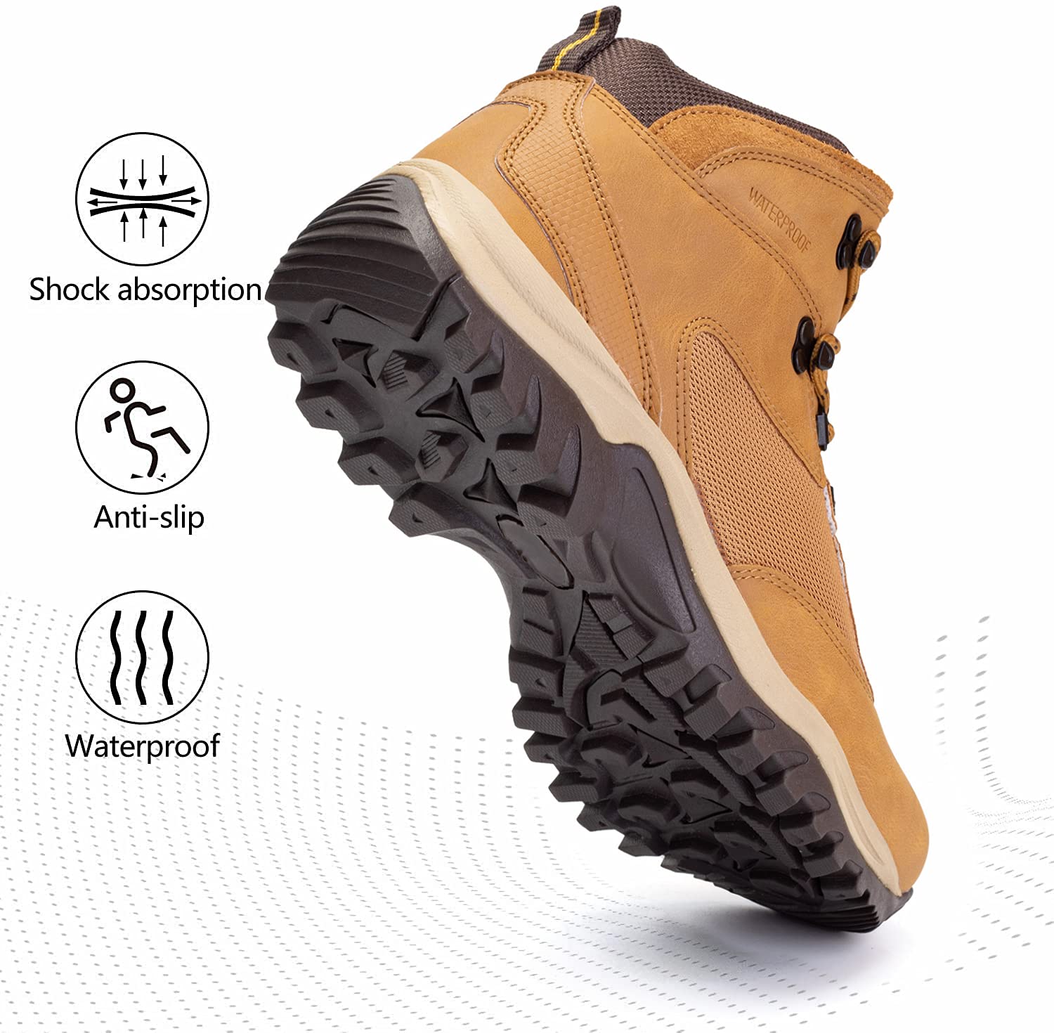 ZASEPY Men's Waterproof Hiking Boots Lightweight Non-Slip Outdoor Shoes Mid Top Ankle Arch Support Hiker Backpacking Trekking Work Boot