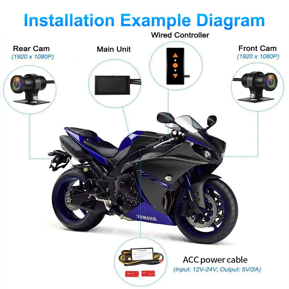 VSYSTO Fish Eye Camera WiFi Motorcycle Dash Cam, 150° Wide Angle SONYIMX307 Lens, 3" IPS Screen WDR HD 1080P Front & Rear Sports Action Camera DVR with GPS, Waterproof Case, G-Sensor Loop Recording