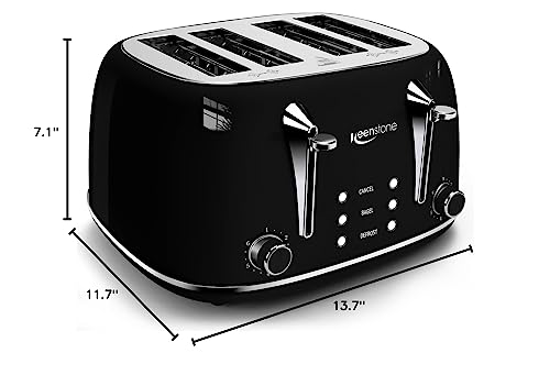 Toaster 4 Slice Stainless Steel Toaster with Bagel, Cancel, Defrost Function, Keenstone 4 Slice Toaster with Removable Crumb Tray, 4 Extra Wide Slots, 6 Shade Settings, Black
