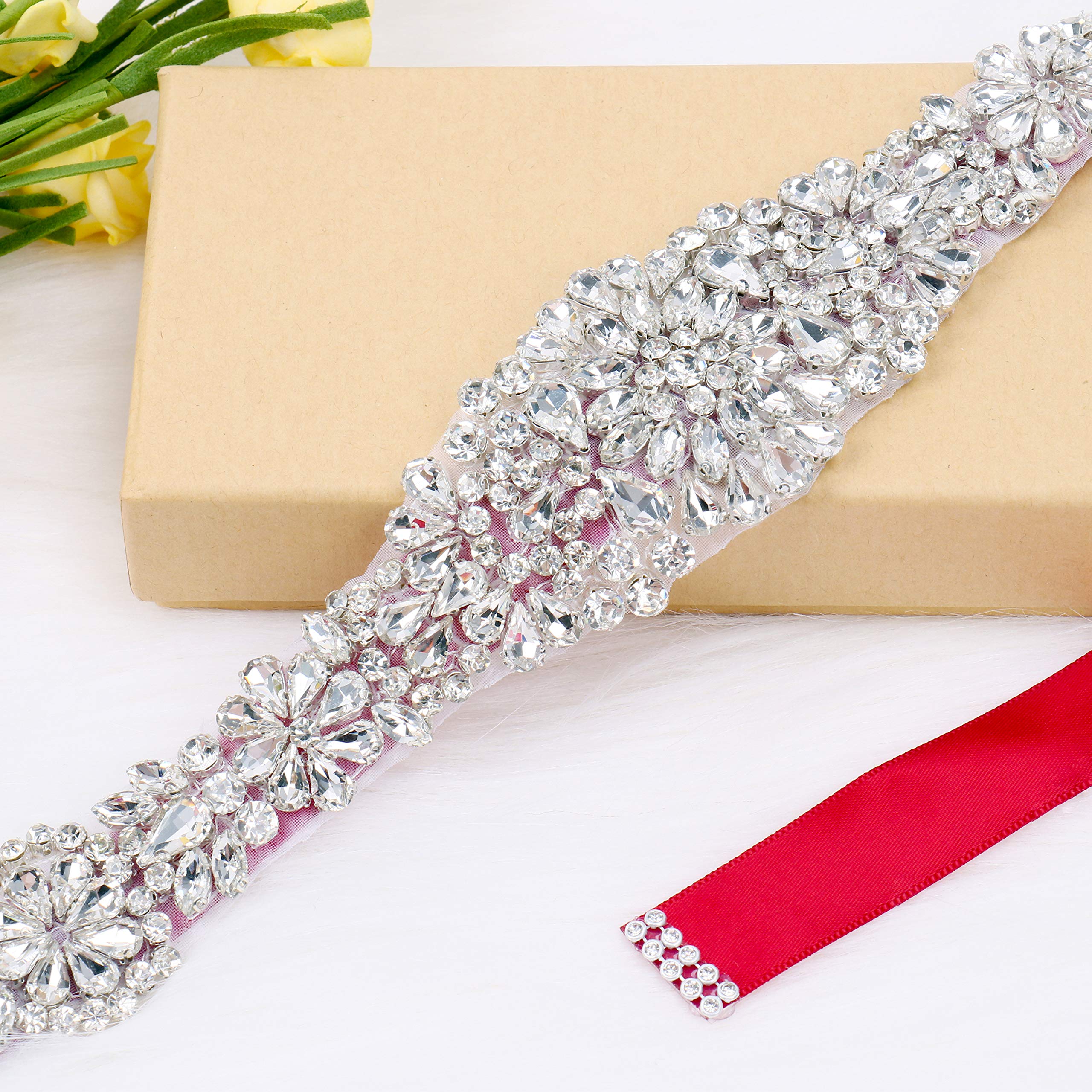 Tendaisy Wedding Belt Women's Rhinestone Wedding Sash Belt Crystal Sashes Bridal Belts for Bridal Gowns Black