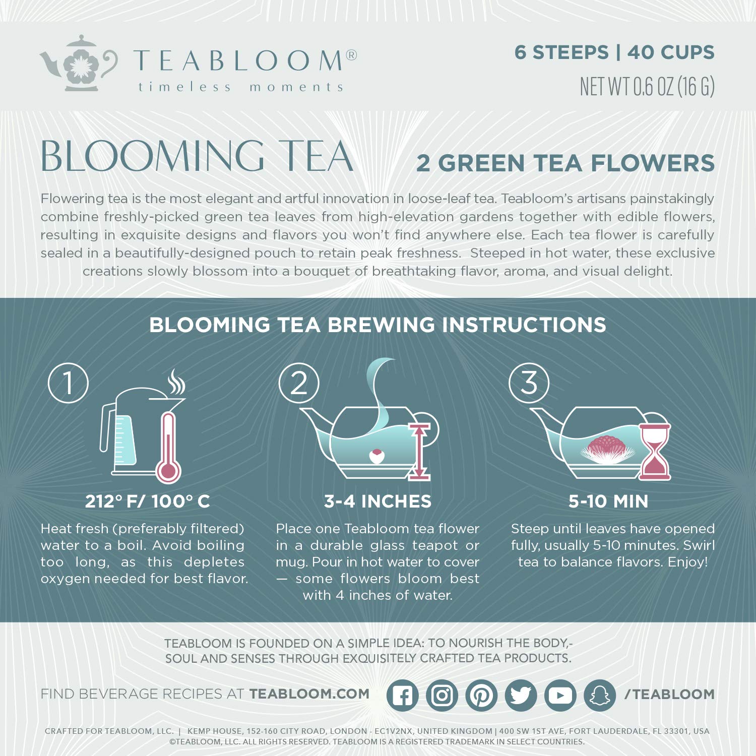 Teabloom 2 Tea Flowers (Blueberry + Acai Berry) β Hand-Tied Flowering Tea β Each Tea Blossom Can Be Steeped Multiple Times (2-Pack)