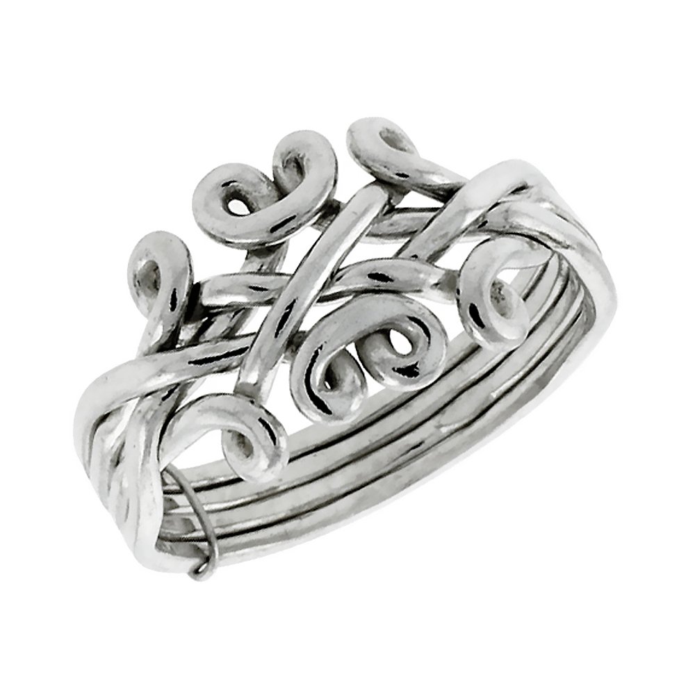 Sterling Silver 4-Piece Design Puzzle Ring Wire Wrapped for Men and Women 12.5mm wide size 9