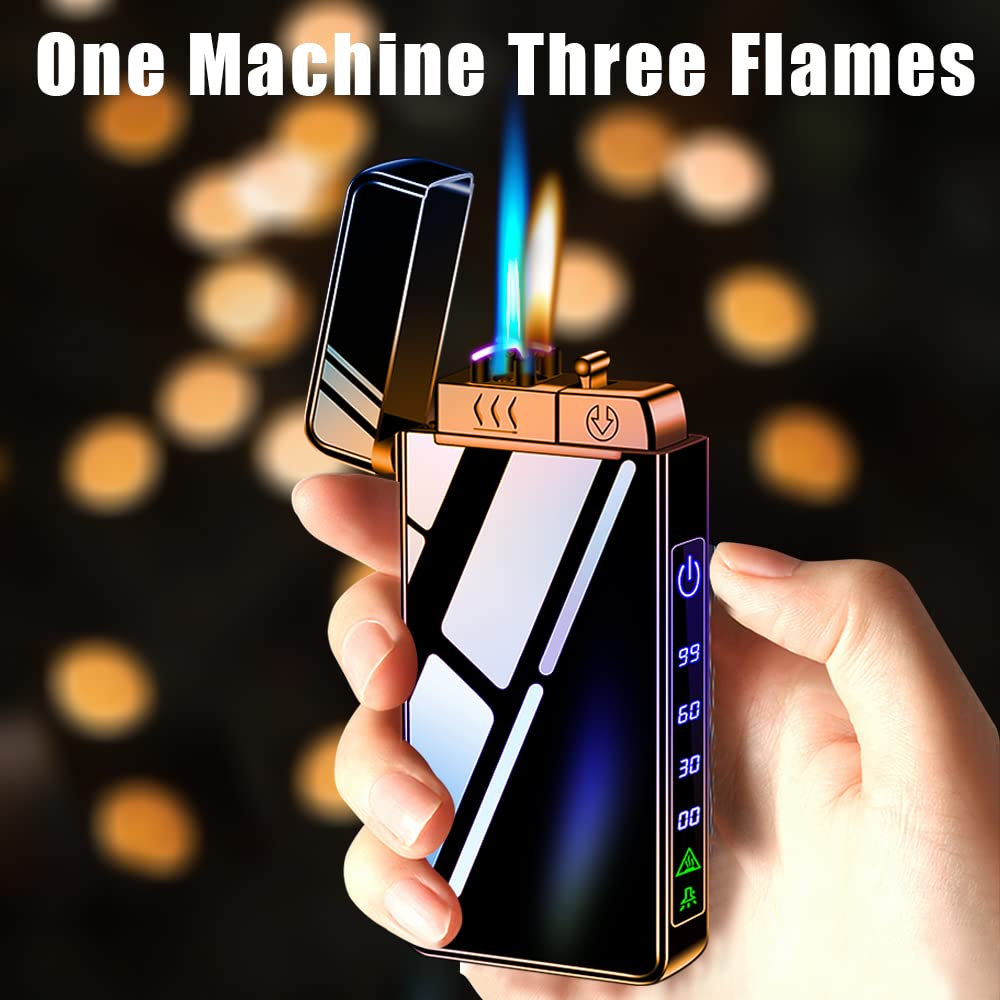 Torch Cigar Lighter Pipe Lighter Switchable Soft/Jet Flame Electric Arc Lighter 3 in 1 Refillable Butane Lighter Unique Gift for Men & Women No Gas (Black)