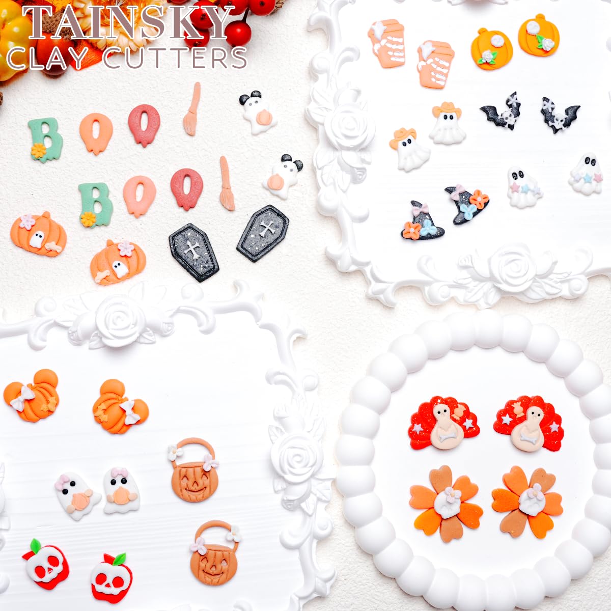 TAINSKY Halloween Polymer Clay Cutters Set for Halloween Earrings Making, 36 Shapes Clay Earring Cutters, Pumpkin Clay Cutters for Polymer Clay Jewelry, Ghost Clay Cutters for Earrings Making