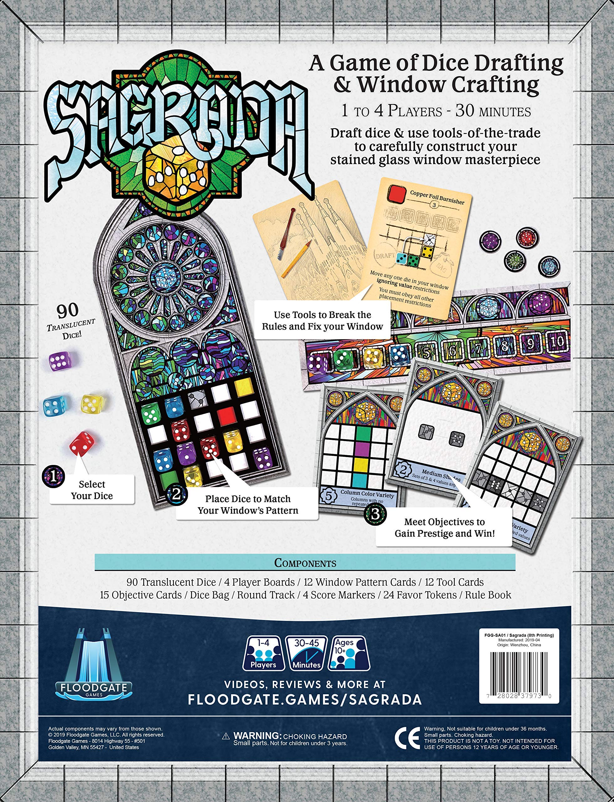 Sagrada Board Game | Family Game for Kids and Adults | Dice Drafting and Placement Strategy Game | Ages 10+ | 1 to 4 Players | by Floodgate Games