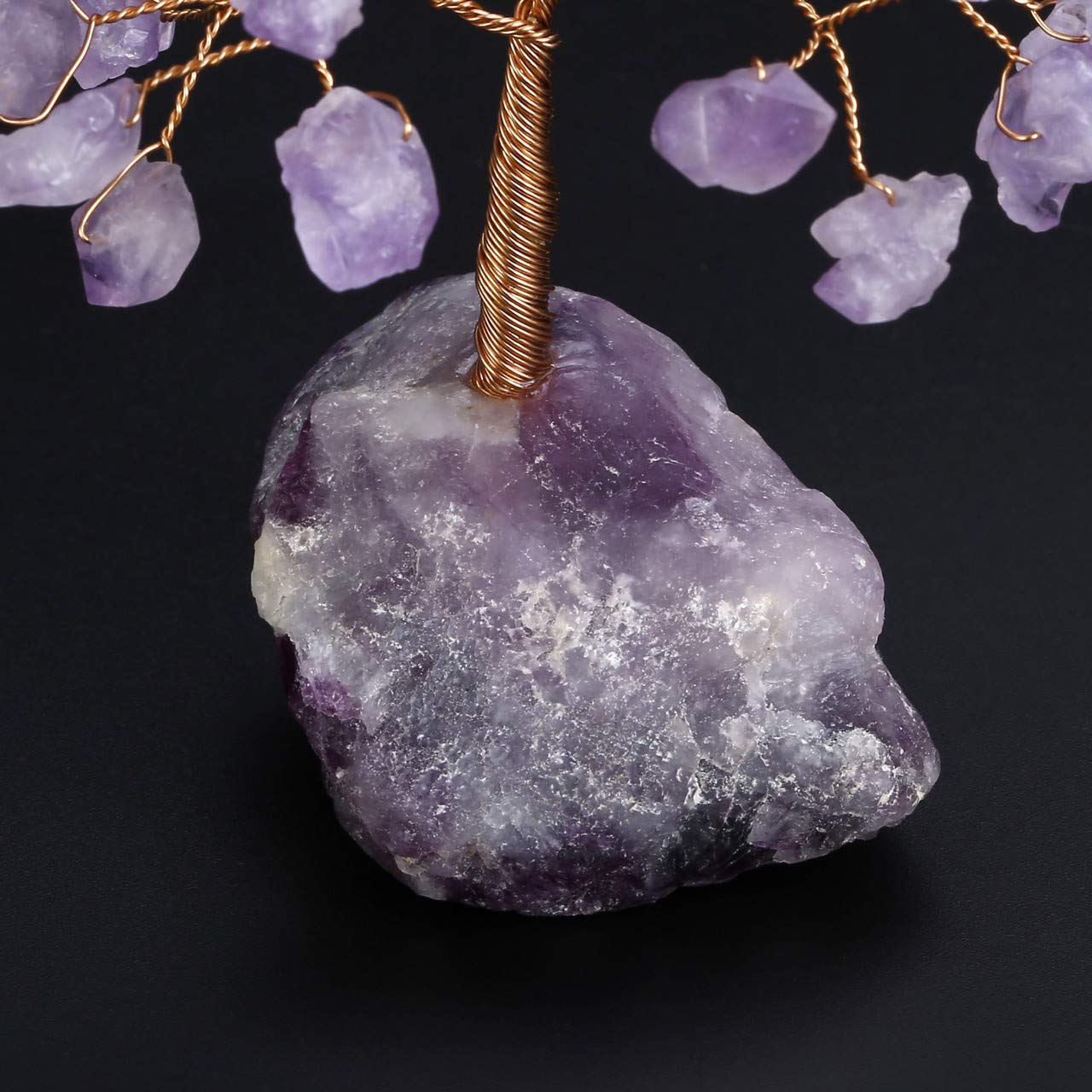 Top Plaza Amethyst Reiki Healing Crystals Copper Money Tree Wrapped On Raw Natural Fluorite Base Crystal Home Office Desk Tree Decor Feng Shui Luck Figurine Statue Mini Sized