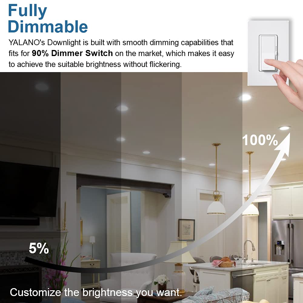 YALANO 12 Pack Ultra-Thin Recessed Lighting LED 6 Inch, Ceiling Light with Junction Box, 4000K Cool White, 12W (110W Equivalent), 5-100% Dimmable Recessed Lights Fixtures,1100LM High Brightness - ETL