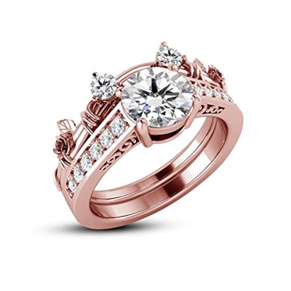 Women's 1.52 Carat White Cubic Zirconiaa 14K Rose Gold .925 Sterling Silver Mickey Mouse Bridal Ring Set-Wedding Band Engagement Ring