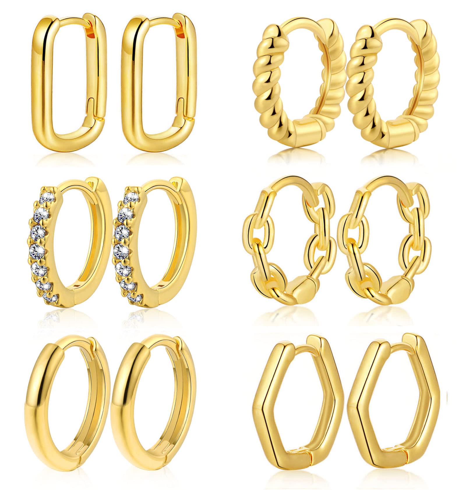 TOBENY 6-9 Pairs 14K Gold Plated Small Hoop Earrings Set for Women