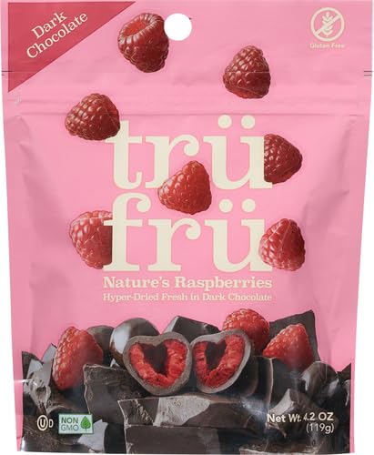Tru Fru Nature's Raspberries Hyper-Dried Fresh in Dark Chocolate, 4.2 Ounce Bag
