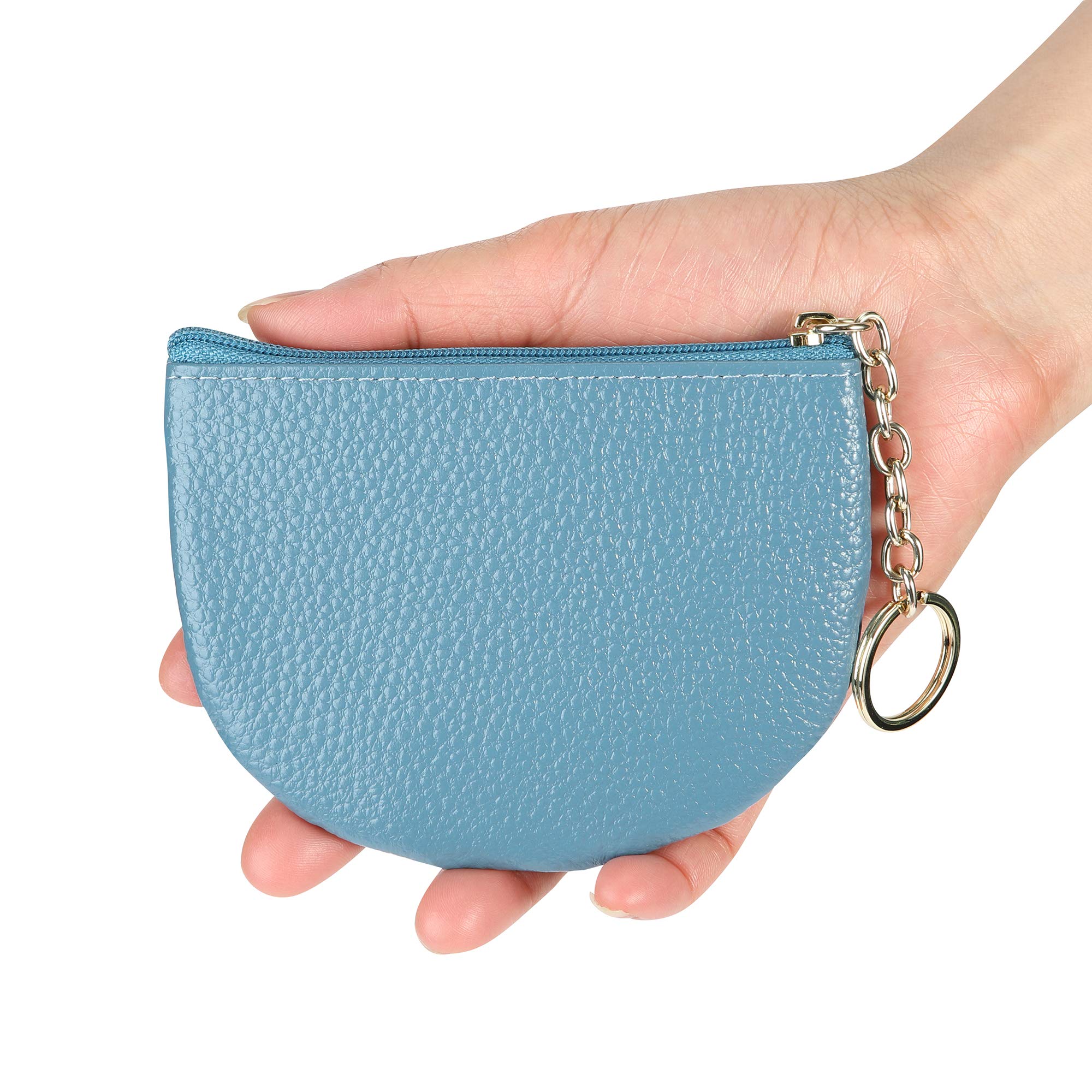 Women's Genuine Leather Keychain Zipper Change Wallet Small Mini Pouch Coin Purse, Black