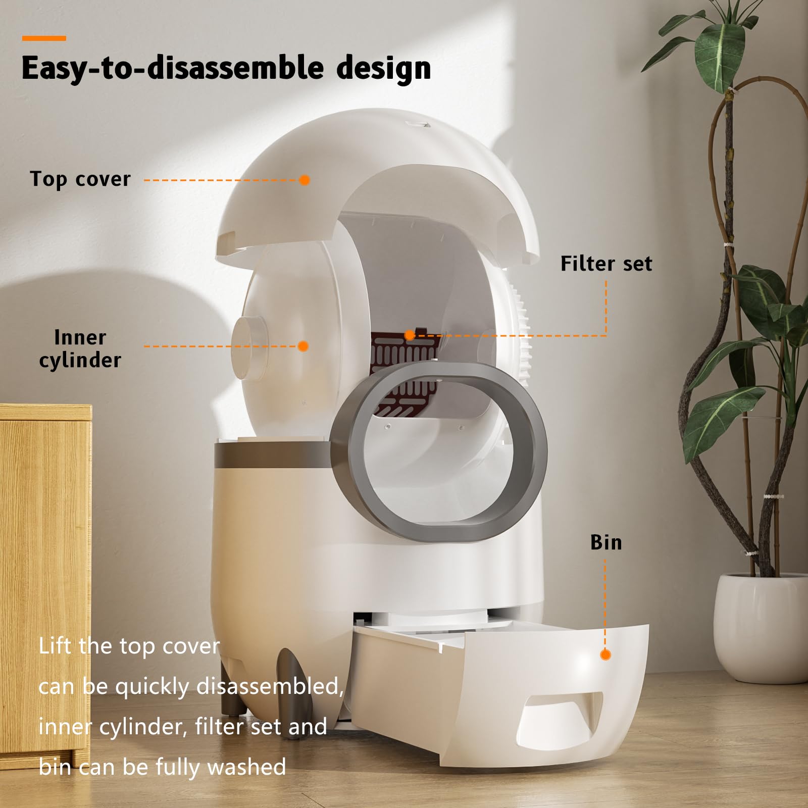 Self Cleaning Cat Litter Box 60L Large Capacity Automatic Cat Litter Box with Smart Safety System, Health Monitoring for Multiple Cats